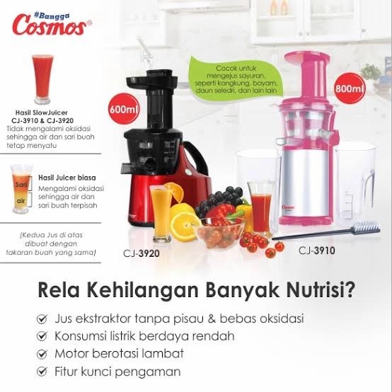 Jual SLOW JUICER COSMOS CJ 3920 PENGEJUS BUAH KAPASITAS 600ML CJ3920 ...