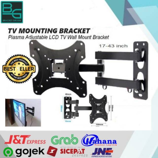 Jual Bracket LED TV 43 40 32 28 24 22 inch Import SWIVEL 4 Arah Premium ...