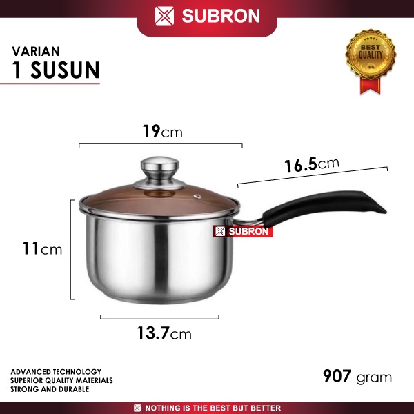 Jual SUBRON Panci Susu 18cm Stainless TEBAL Milk Pot tutup Kaca 1 SUSUN ...