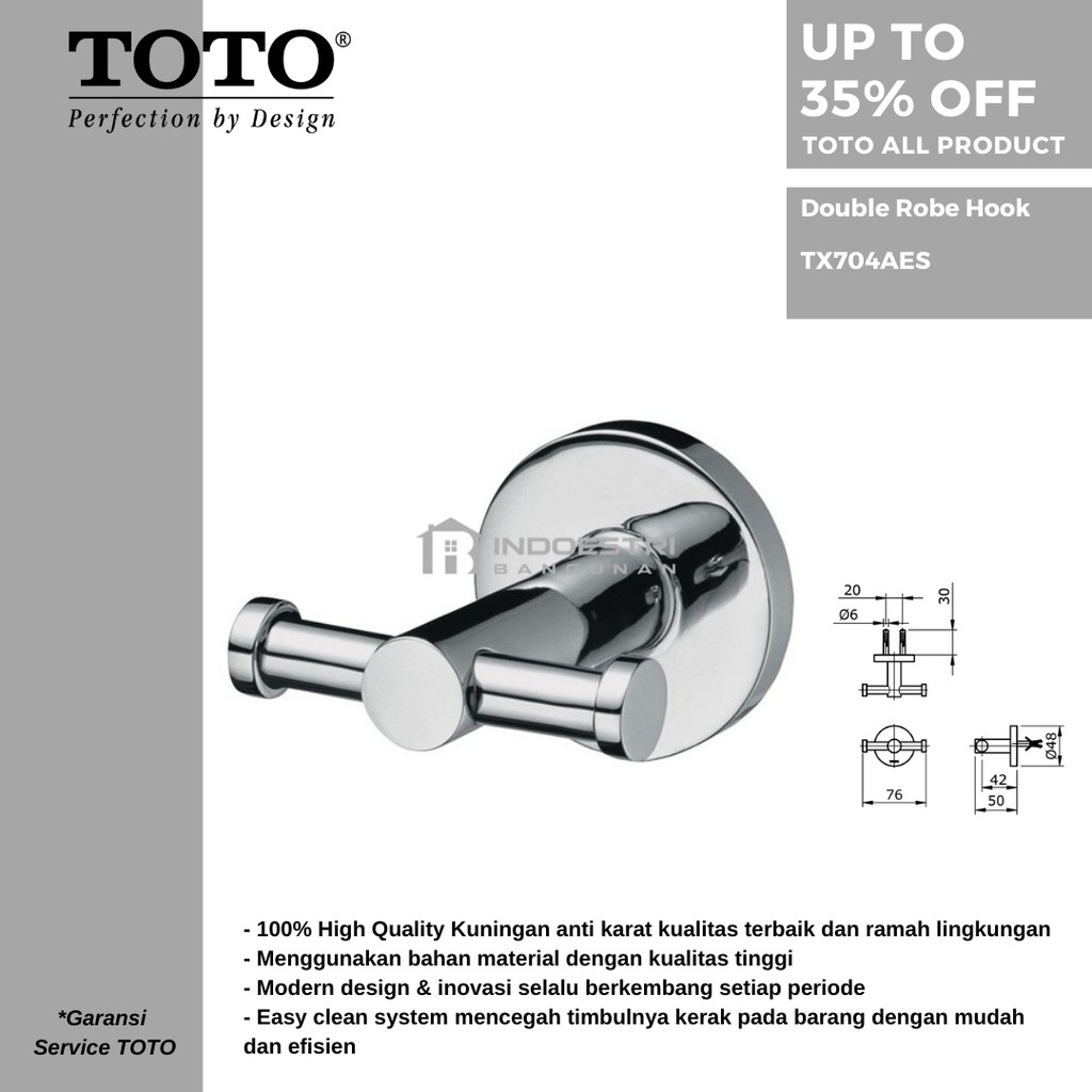Jual Double Robe Hook TOTO TX 704 AES / Gantungan Baju TOTO TX 704 AES ...