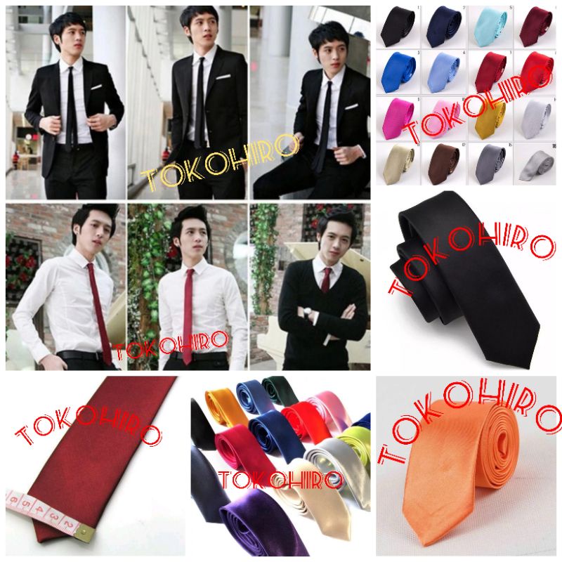 Jual Dasi slim polos 2inch 5cm putih gold biru maron merah cerah kuning ...