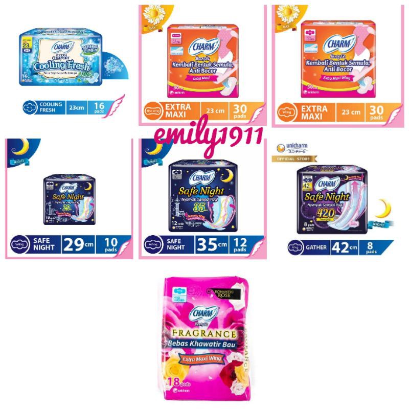 Jual Charm pembalut / safe night / body fit / fragrance / cooling fresh ...