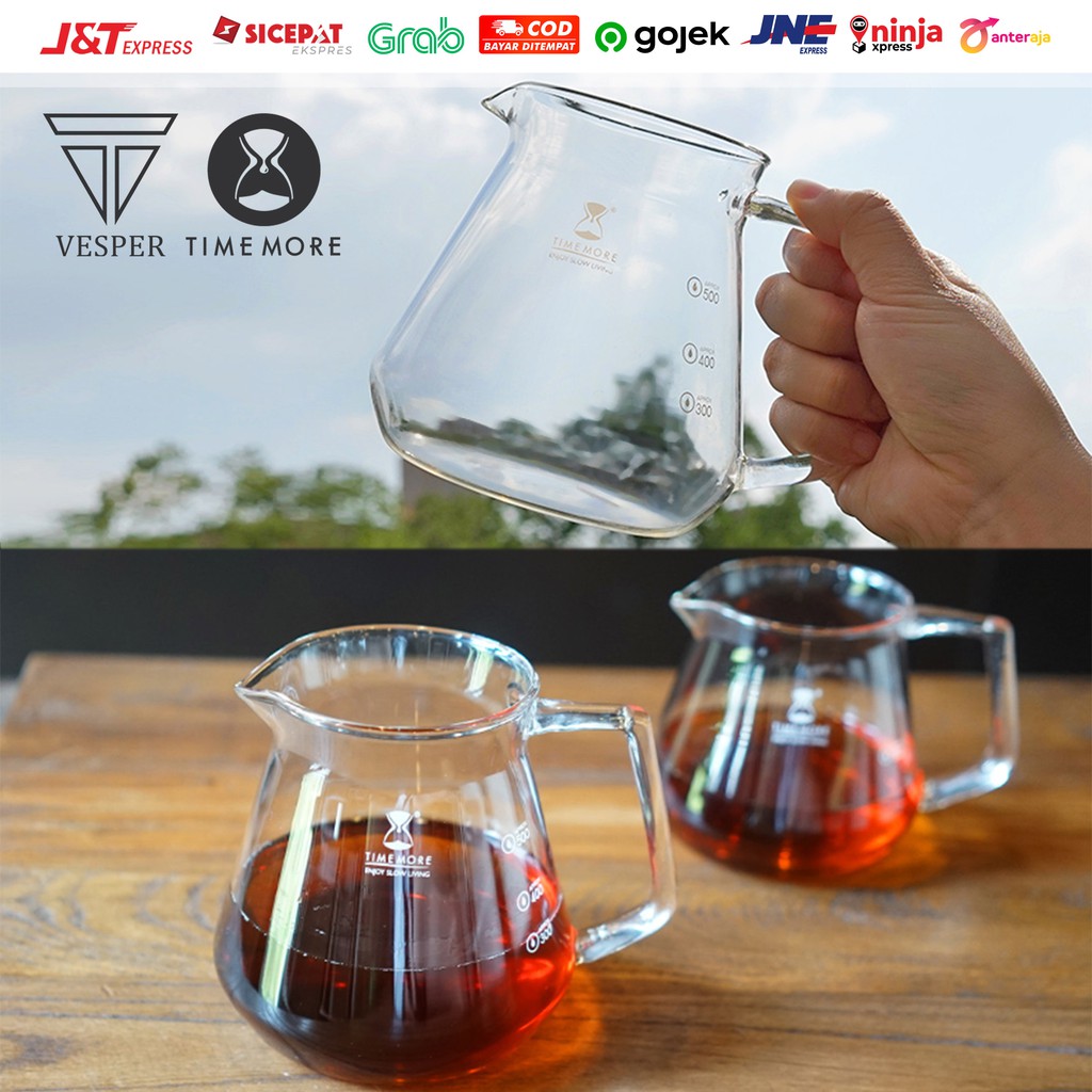 Jual timemore coffee server high borosilicate glass / teko kopi kaca server V shape 01 360ml 02 ...