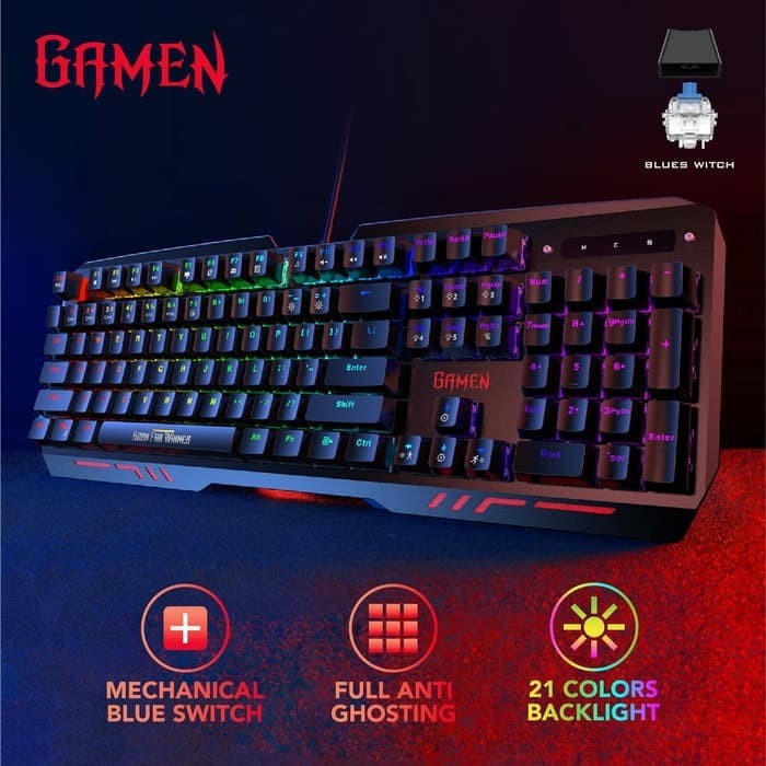 Jual GAMEN Mechanical Gaming Keyboard TITAN Wired 21 MODE BACKLIGHT ...