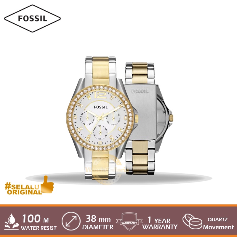 Jual Fossil ES3204 Riley Multifunction Two-Tone Stainless Steel Watch ...