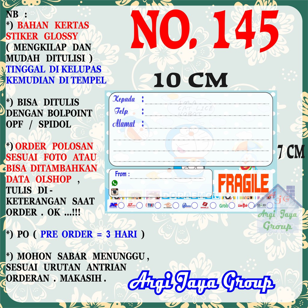 Jual Stiker Pengiriman - Sticker Alamat Olshop Murah Nomer 145 - 10x7 ...