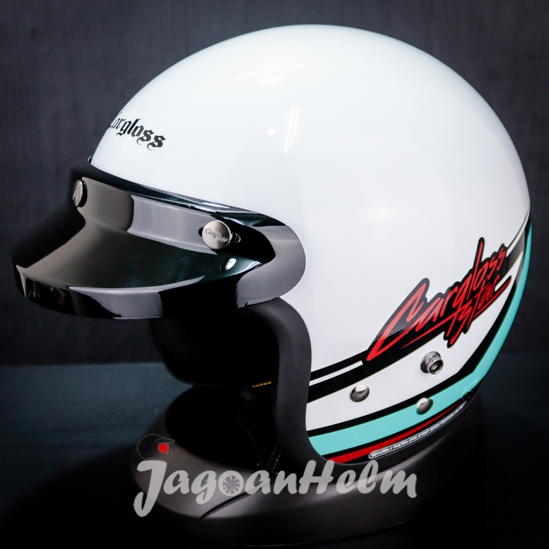 Jual CARGLOSS HELM CFM RETRO STARLINE | CF RETRO WHITE | CARGLOS ARMY ...