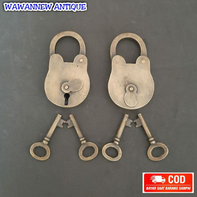 Jual Kunci Gembok Pengunci Pintu Rumah Pagar Kuningan Antik Motif Polos ...