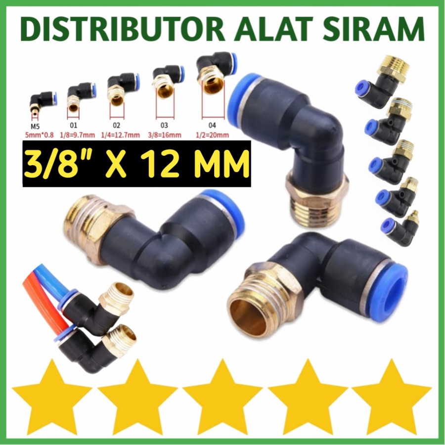 Jual FITTING PNEUMATIC SLIP LOCK ELBOW L DRAT 3/8 X 12MM SELANG PU 12 ...