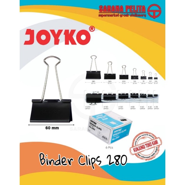 Jual Binder Clips / Klip Pen jepit Kertas / Joyko Black No 280 - (12 ...