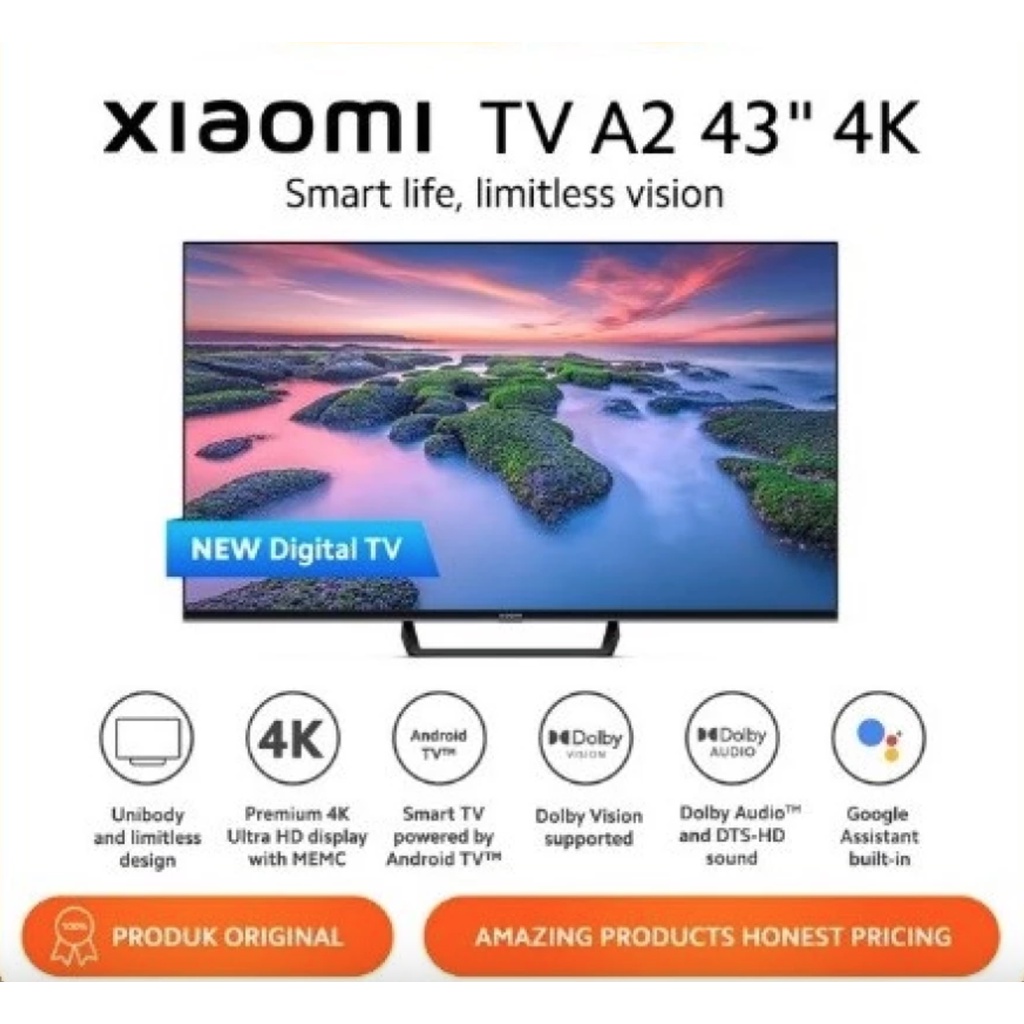 Jual Xiaomi TV A2 43" Layar 4K Ultra HD Dolby Vision® HDR 10 Android TV ...
