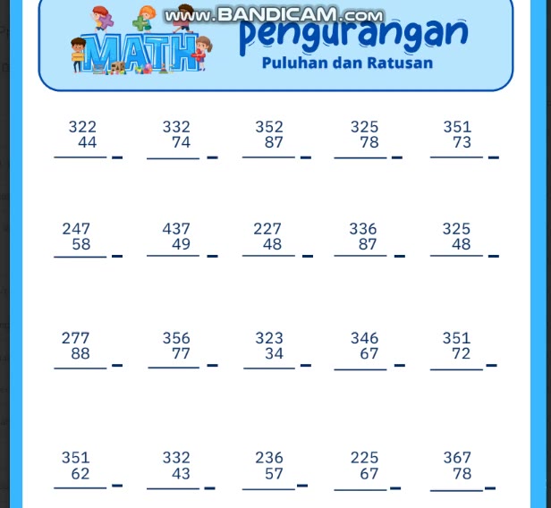Jual 15 Lembar Worksheet Pengurangan Puluhan & Ratusan Untuk Anak SD ...