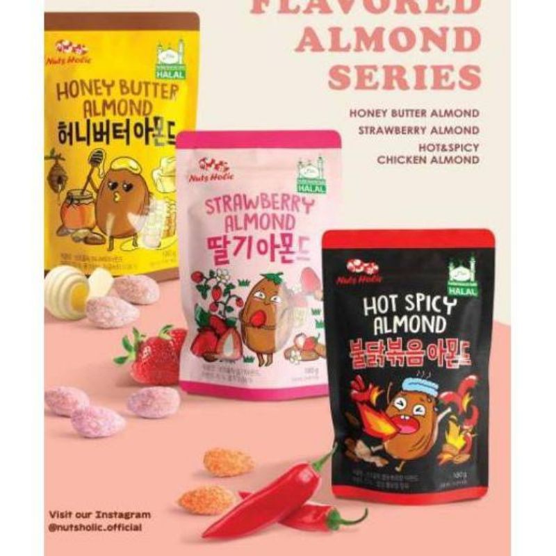 Jual NUTS HOLIC Honey Butter Almond, Strawberry, Spicy Korea 180 Gram ...