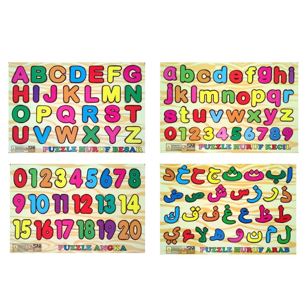 Jual Paket Puzzle Kayu Huruf Besar Kecil Angka Dan Hijaiyah - Mainan ...