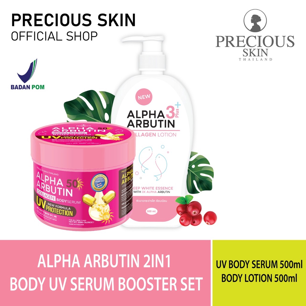 Jual Precious Skin Thailand Alpha Arbutin 3+++ 2 In 1 Whitening UV Serum Body Booster Set ...