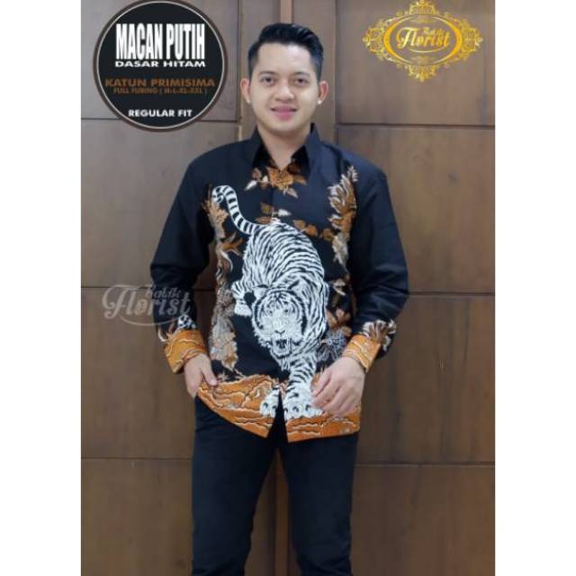 Jual KEMEJA BATIK SOLO MACAN HARIMAU PUTIH MERAH KUNING BATIK PRIA ...