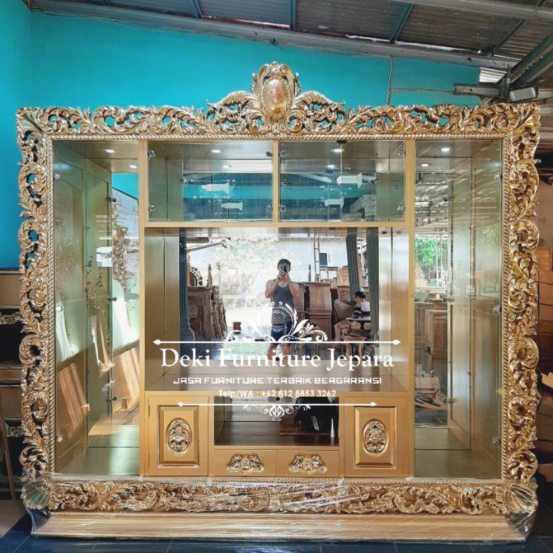 Jual LEMARI KACA HIAS RUANG TAMU LEMARI TV MEWAH KACA LEMARI PAJANGAN ...