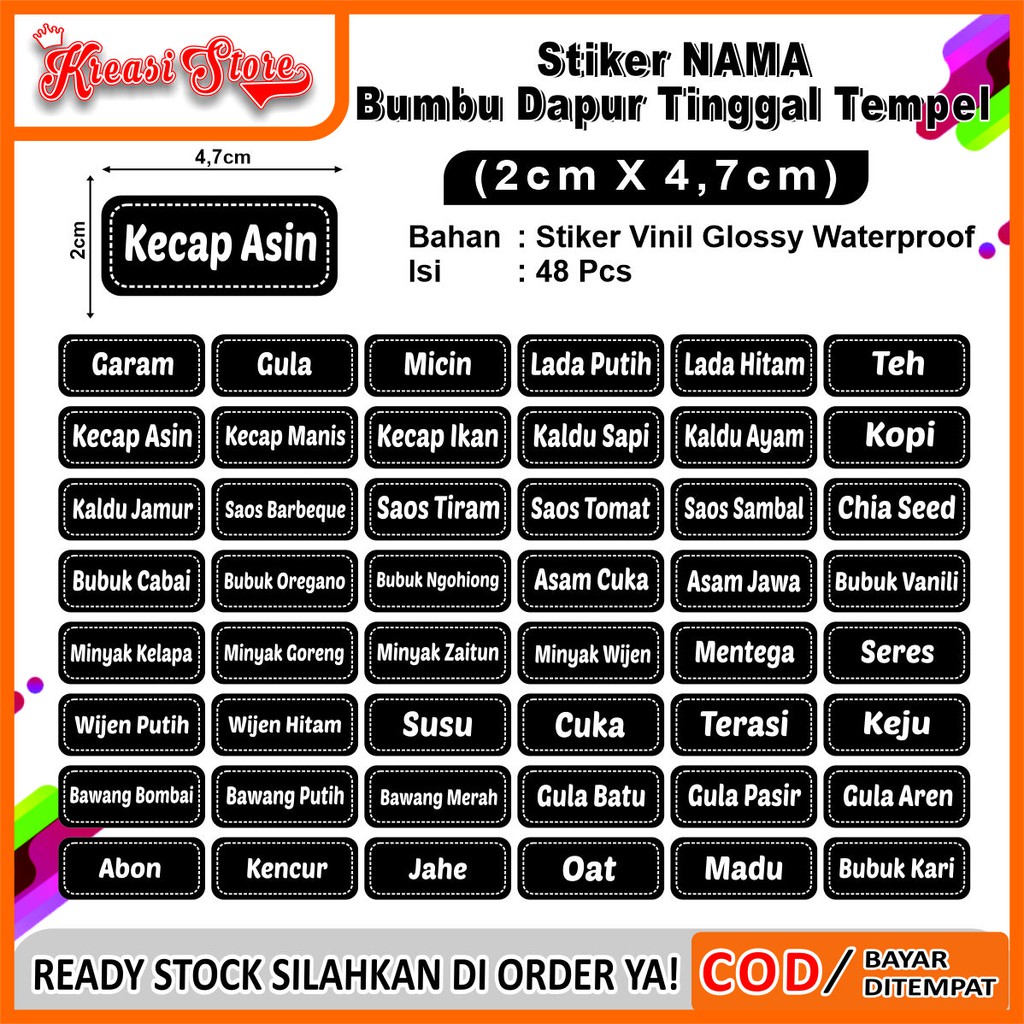 Jual Stiker Label Bumbu Dapur /Organizer/ Pantry Waterproof isi 48Pcs ...