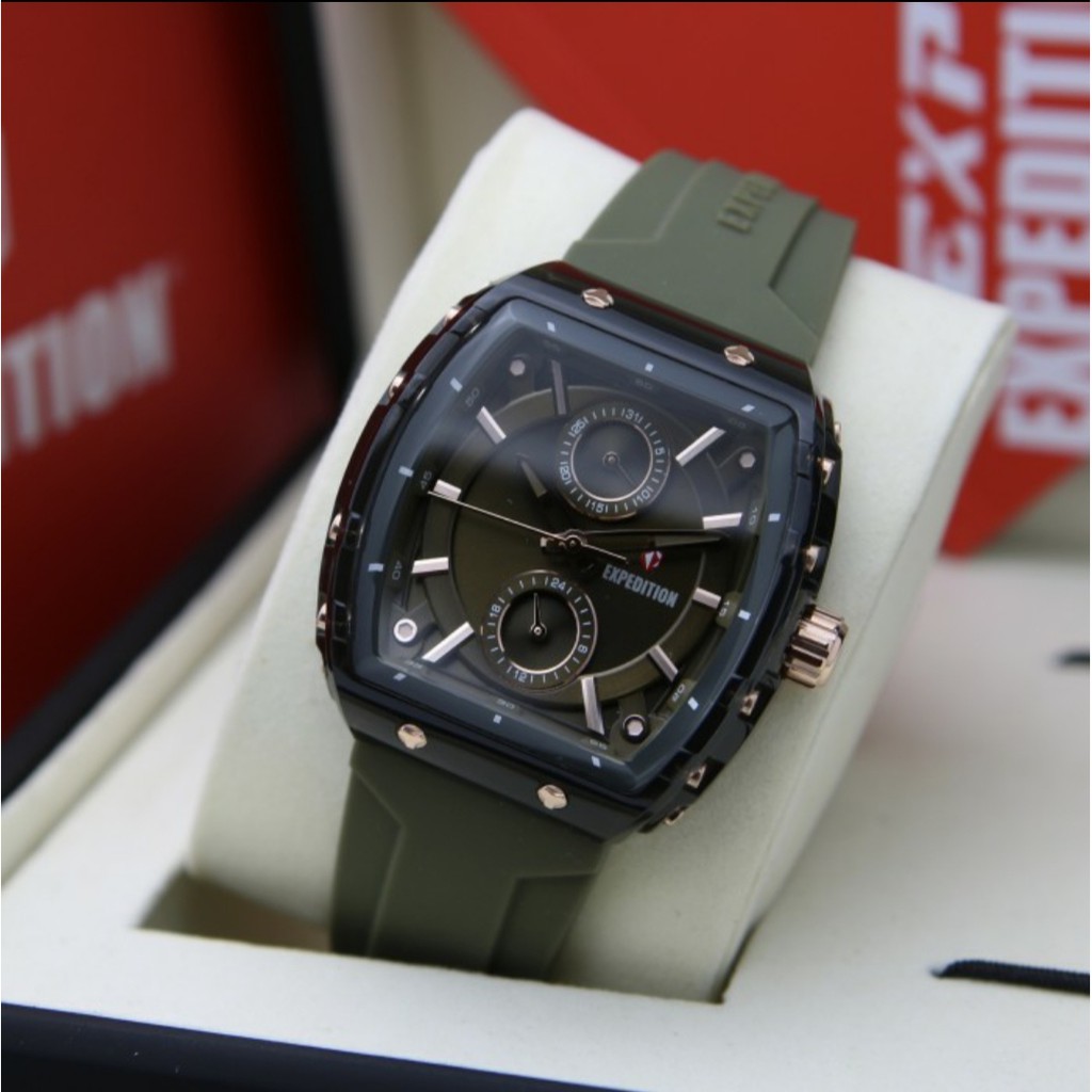 Jual Expedition E6814 Original Jam Tangan Wanita Rubber Hijau Army Black | Shopee Indonesia