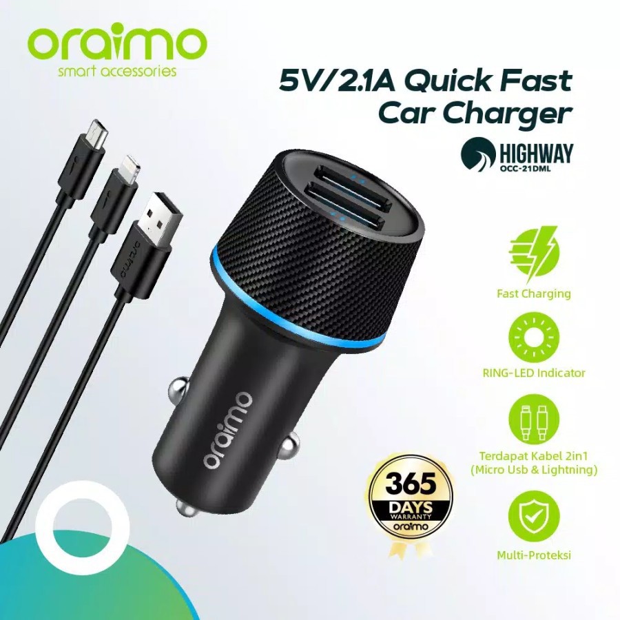 Jual Oraimo Dual Usb Car Charger Fast Charging Highway OCC-21DML ...