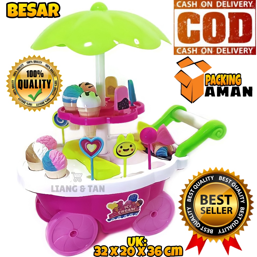 Jual ( BISA COD ) PROMO Mainan Anak Gerobak Es Krim Besar Ice Cream Stroller Permen Keranjang ...