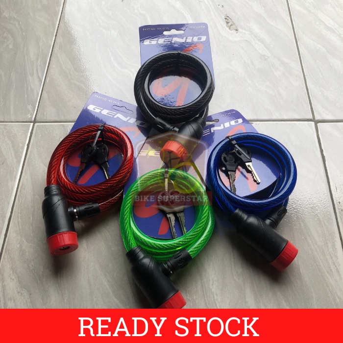 Jual Gembok / Kunci / Rantai Sepeda GENIO Spiral Tebal 120 cm | Shopee ...