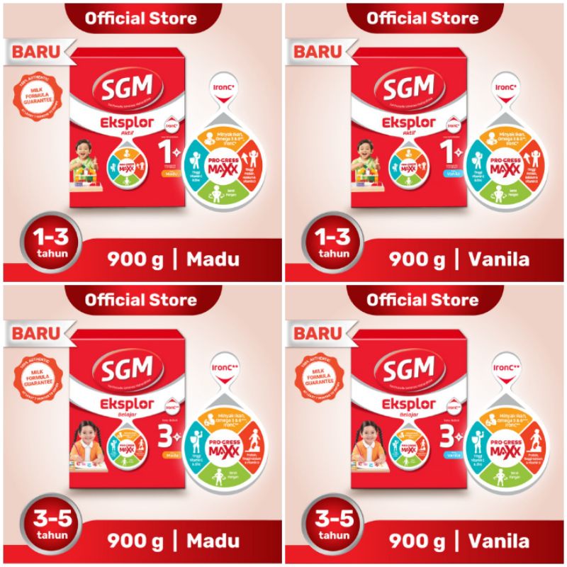 Jual SGM Eksplor Aktif Pro-Gress Maxx 1 plus Madu 900 gr / 1 plus Vanila 900 gr Susu SGM 3 plus ...