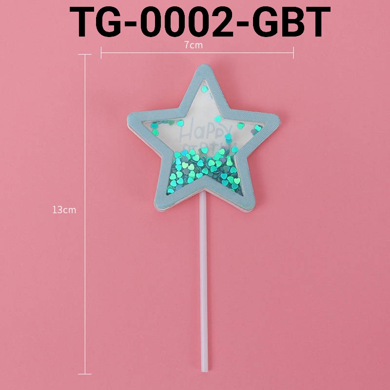 Jual GR-TG-0002 Cake topper hiasan kue BIRTHDAY CUPCAKE bulan bintang awan glitter pink biru ...
