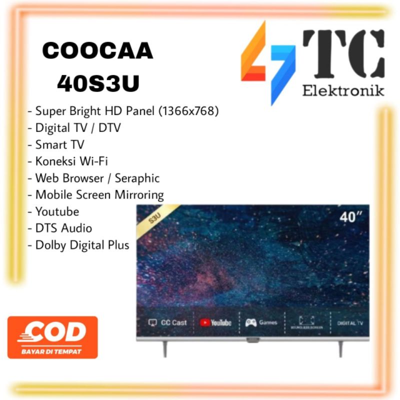 Jual Coocaa LED 40S3U Smart TV 40 Inch Digital Youtube | Shopee Indonesia