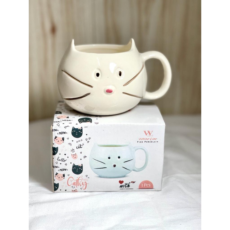 Jual Gelas Mug cangkir Keramik Porselen Motif Kucing 300ml / Mug Kopi ...