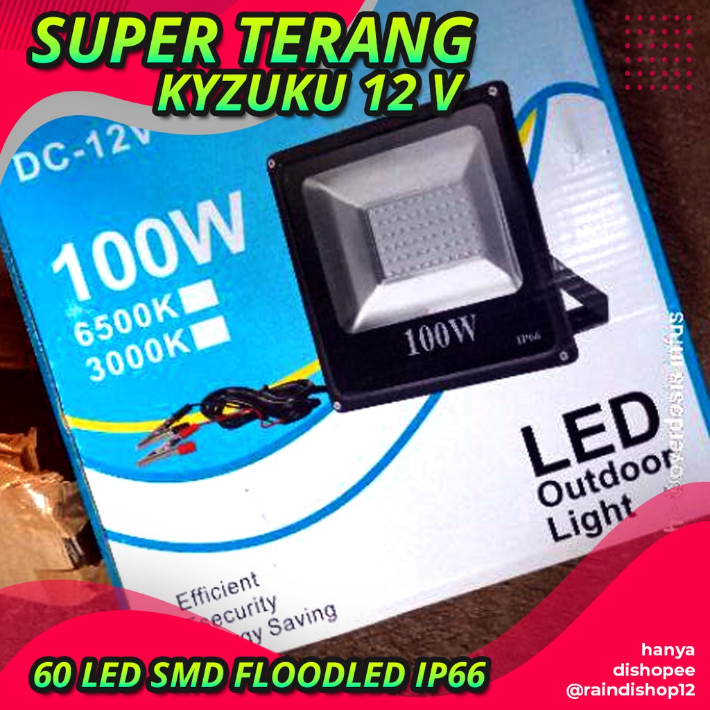 Jual WA1128 LAMPU SOROT KYZUKU 12V DC 100 WATT 60 LED SMD FLOODLED IP66 TIPIS BY RAINDI SHOP ...
