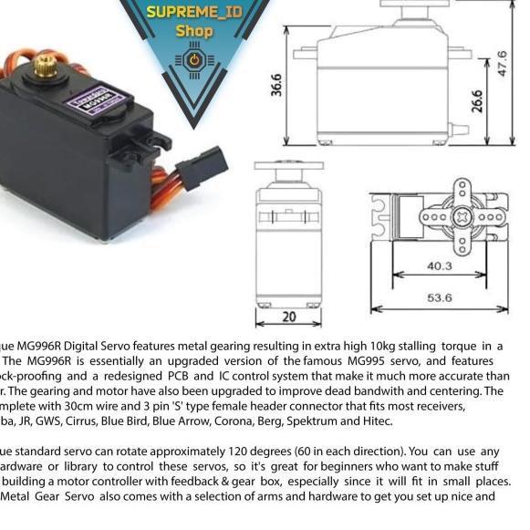 Jual Servo Motor MG996R | RC Robotic Arduino Raspberry pi - Full-Metal ...