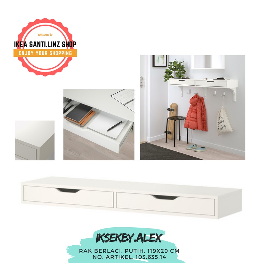 Jual Ekby alex, Rak dinding berlaci, putih, 119x29 cm, 10363514 ...
