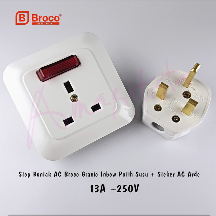 Jual Stop Kontak AC BROCO Gracio Inbow Putih + Steker AC Arde 13A ~250V ...