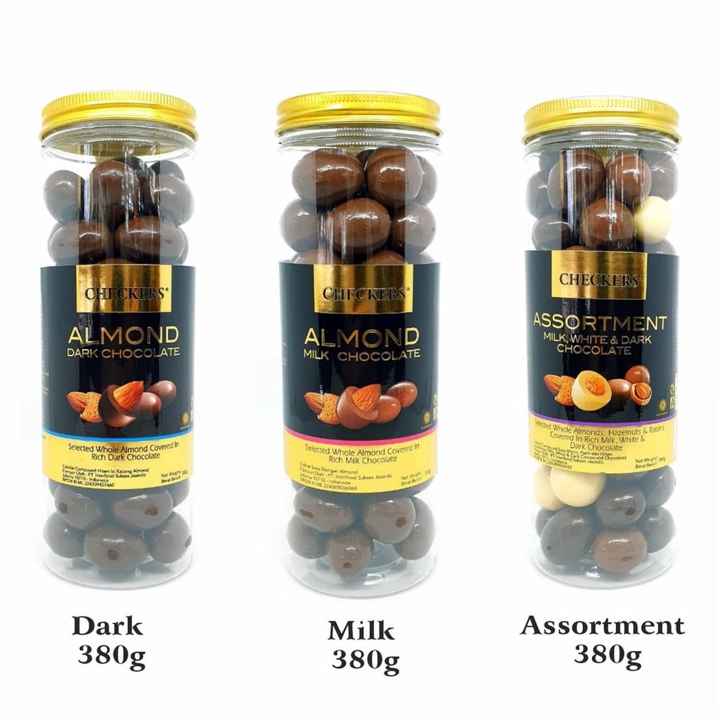 Jual Checkers Chocolate Jar 380gr Almond Dark Chocolate / Milk ...