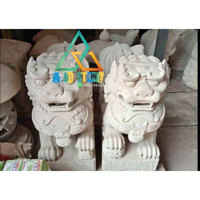 Jual patung batu alam singa samsi sepasang batu putih ukiran paras ...