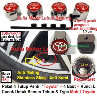 Jual paket 4 tutup pentil tire valve toyota anti karat anti maling ...