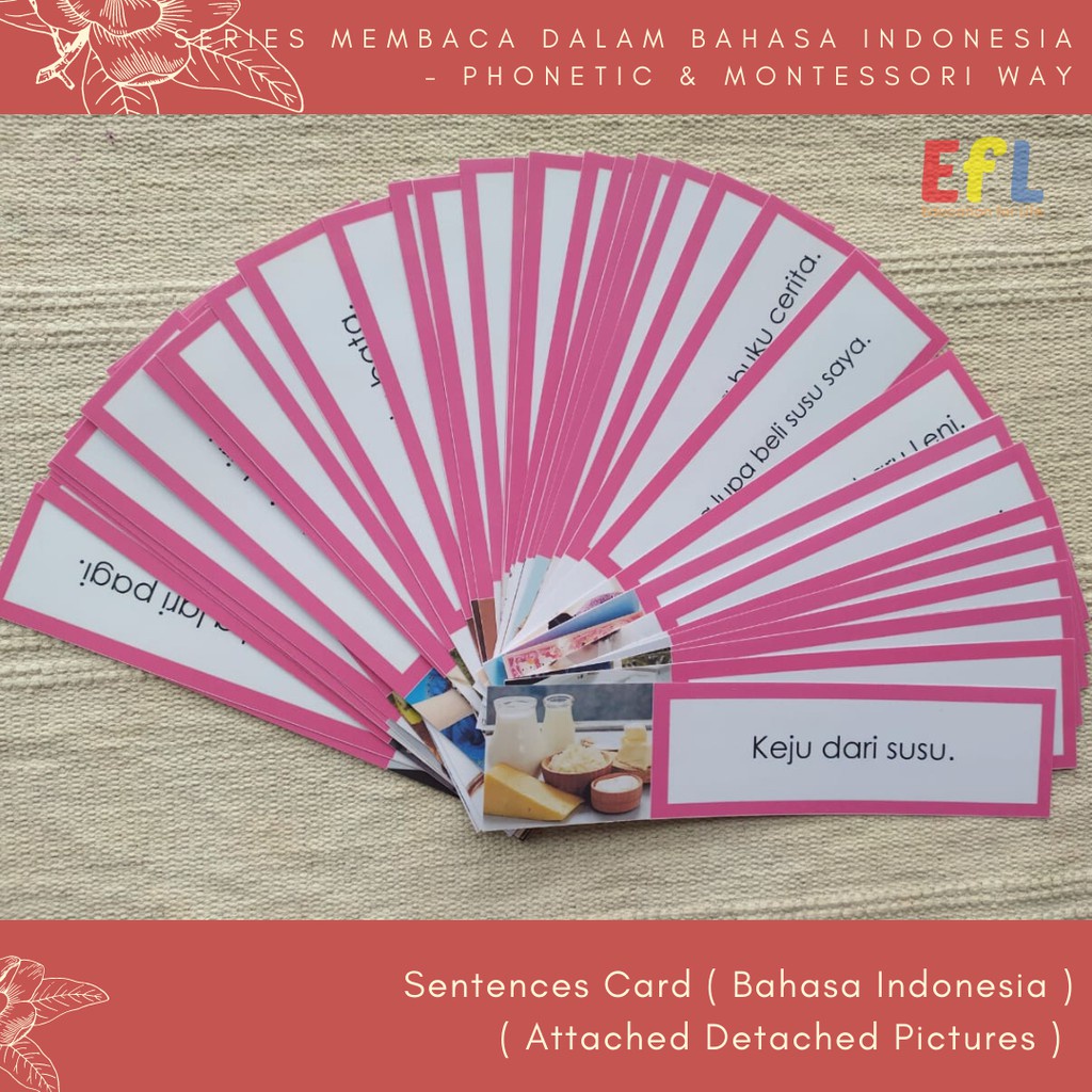 Jual Membaca ala Montessori: Pink Series Sentence Cards (Attached ...