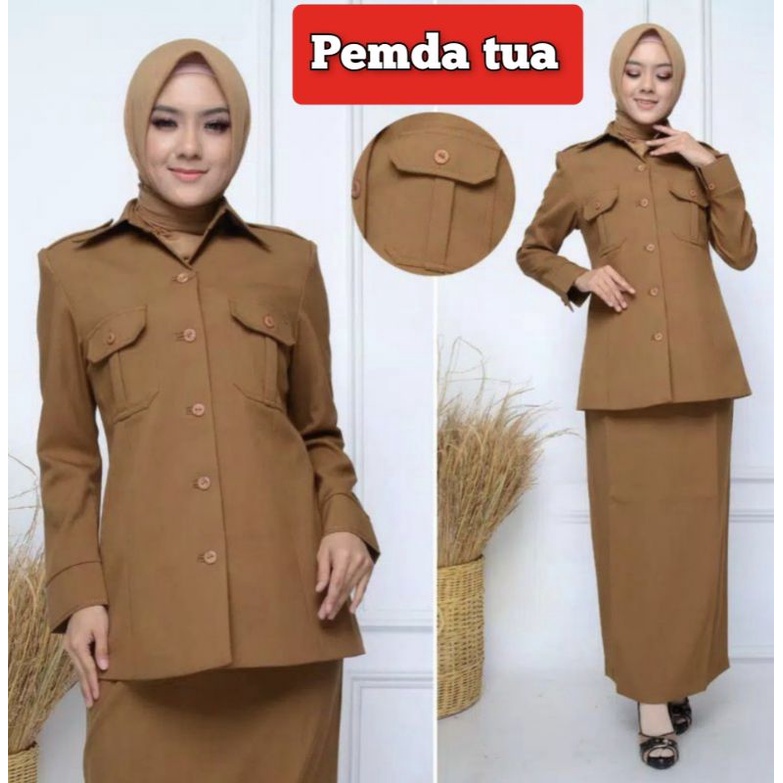 Jual Blazer Pemda Model Pangkat-Setelan Rok dan Celana PNS Baju Dinas PDH Khaki Tua || Seragam ...