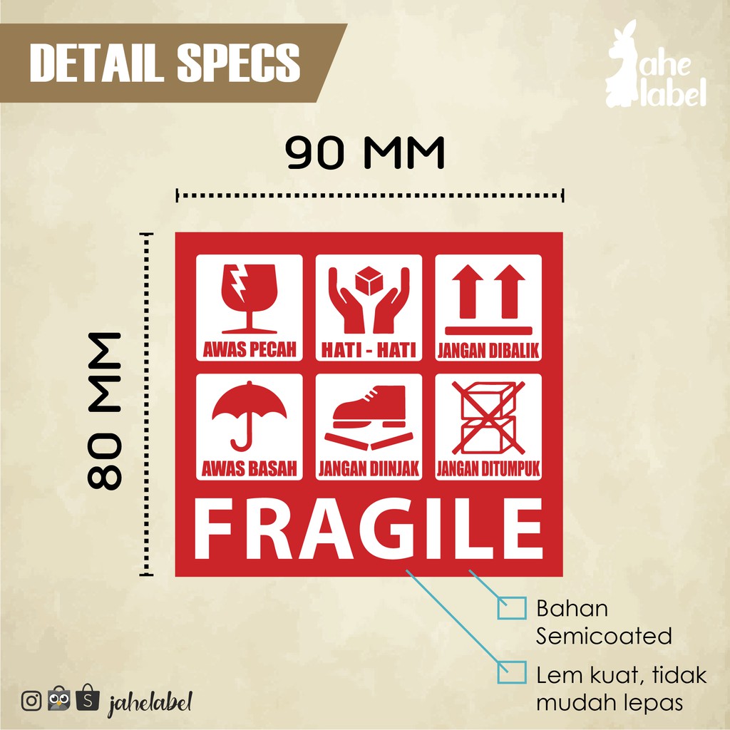 Jual STICKER FRAGILE , LABEL FRAGILE , STICKER FRAGILE PENGIRIMAN 80X90 ...