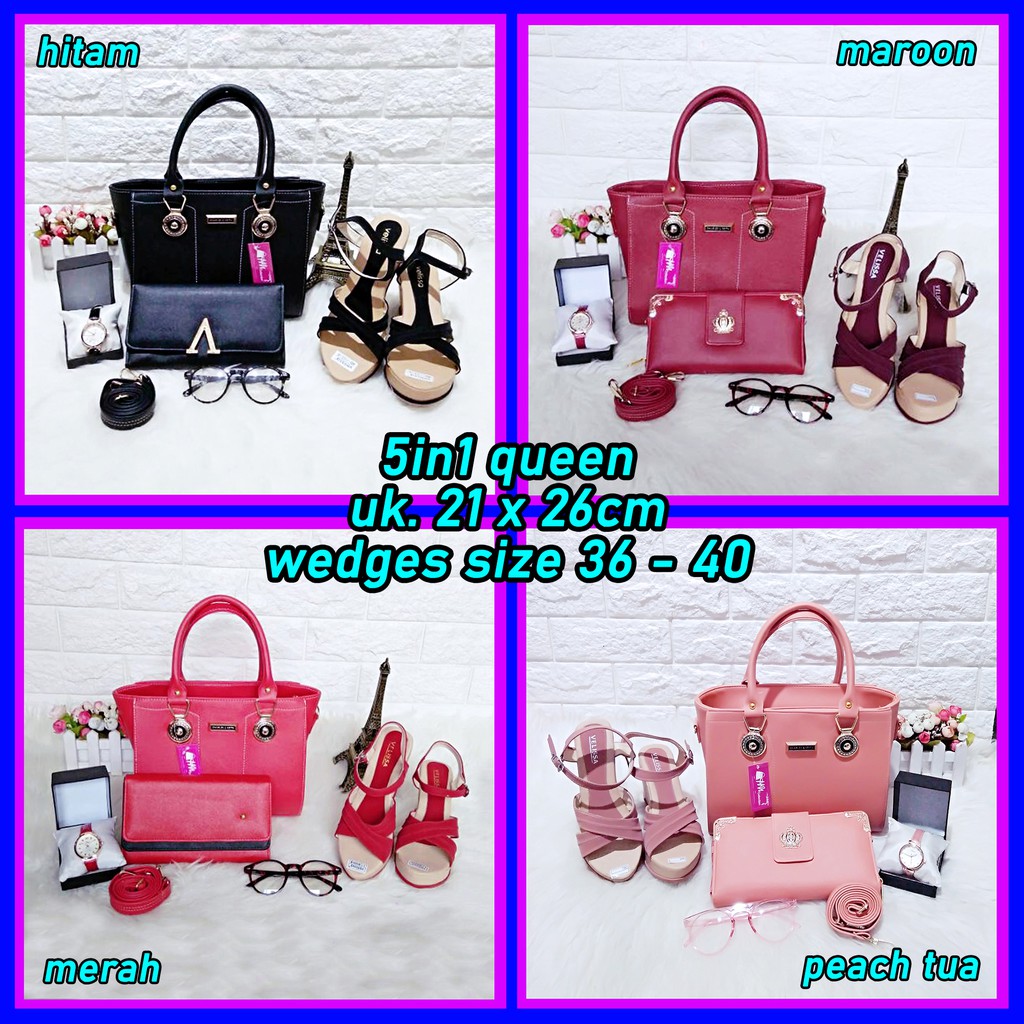 Jual TAS PAKET 5IN1 QUEEN WADGES Tas Wanita Murah | Shopee Indonesia