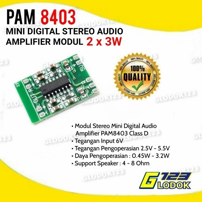 Jual Micro Digital Modul Audio Stereo Amplifier 5V 2 Channel 3W PAM8403 ...