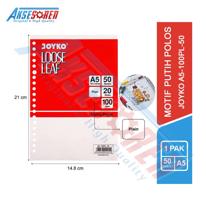 Jual Kertas Binder Loose Leaf A5-100PL-50 Joyko Putih Polos [50 Lembar] / Isi Binder A5 1 Pak ...