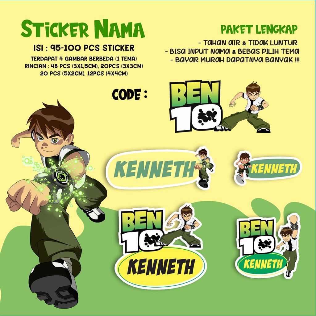 Jual Sticker / Stiker Label Nama Karakter Tema BEN10 / BEN 10 | Shopee ...