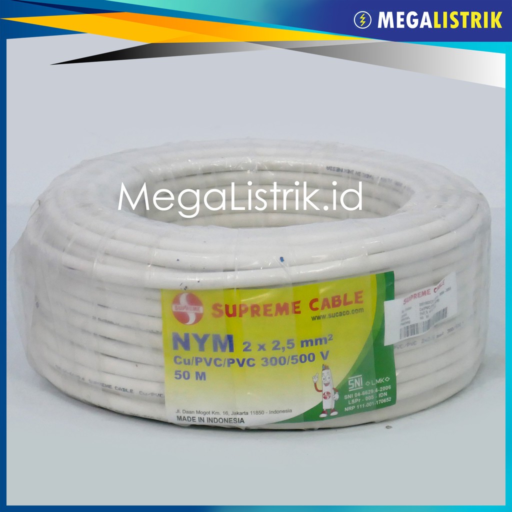 Jual SUPREME NYM 2X2.5 ( 50 METER ) / KABEL LISTRIK PUTIH KAWAT TEMBAGA 2 X 2.5 MM / 2X2,5 / 2 X ...