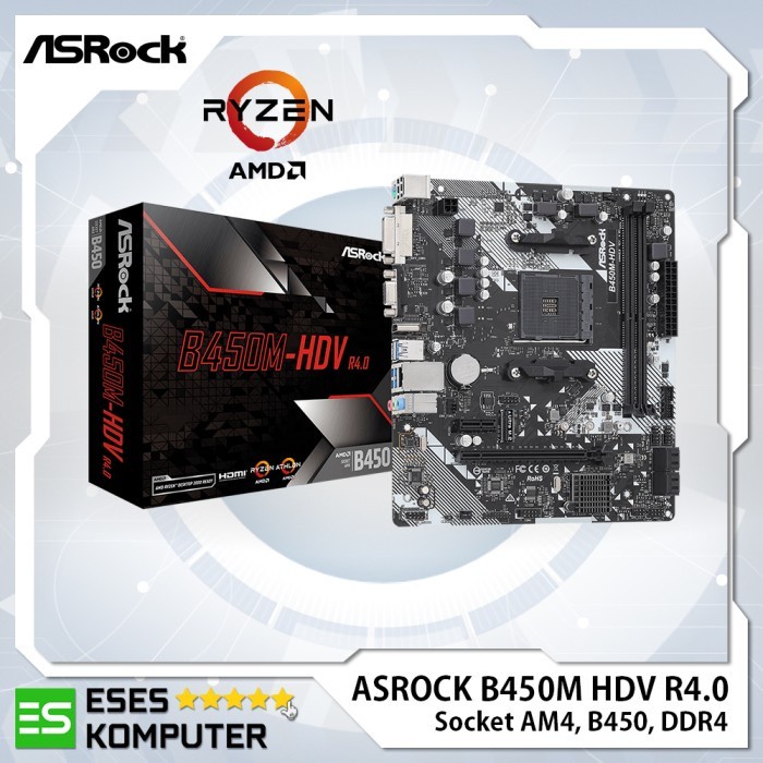 Jual Motherboard ASRock B450M-HDV R4.0 (AM4, AMD Promontory B450, DDR4 ...