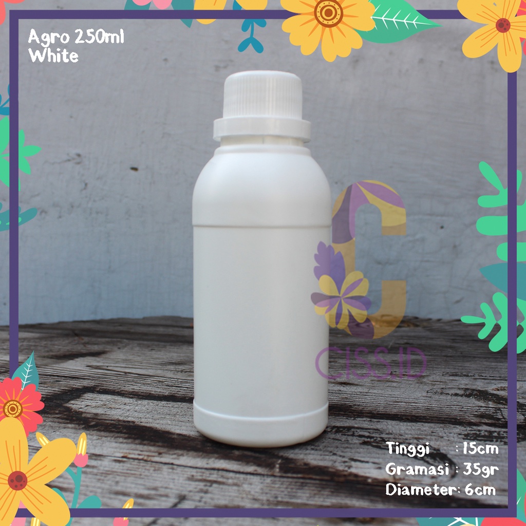 Jual BOTOL PLASTIK AGRO 250ML PUTIH SUSU HDPE LABOR PESTISIDA KIMIA PUPUK TEBAL TUTUP SEGEL ...