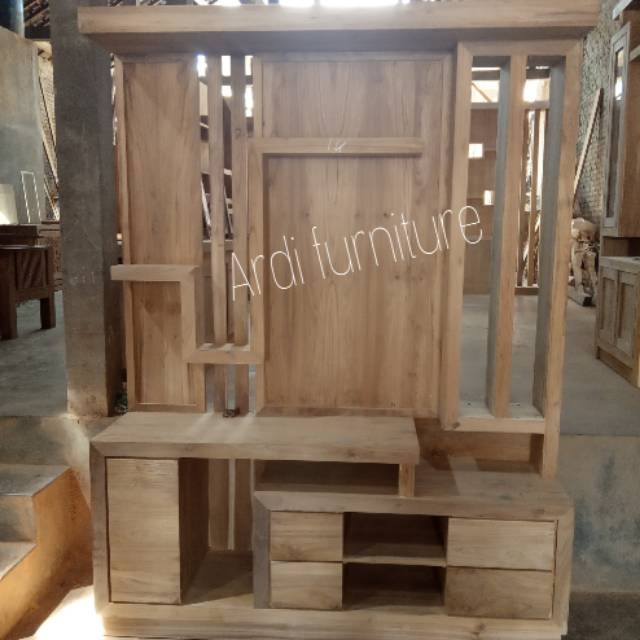 Jual partisi kayu jati bufed minimalis meja tv/rak pajangan asli jepara ...