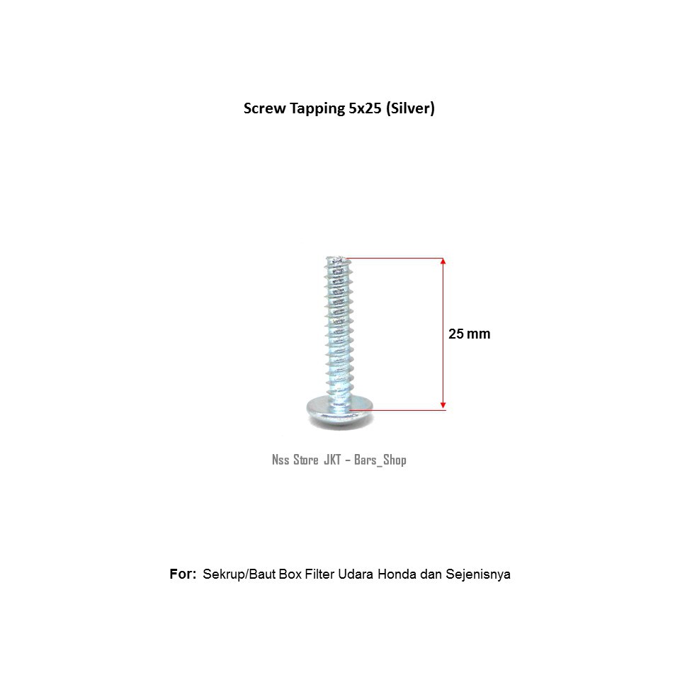 Jual Baut Cacing 25 mm Filter Udara Saringan Hawa Motor Screw Tapping ...
