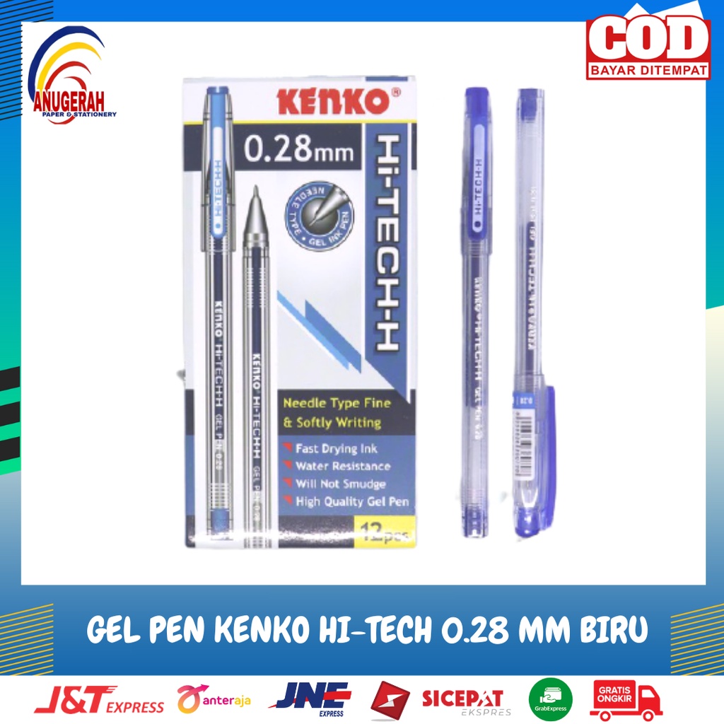 Jual GEL PEN KENKO HI-TECH 0.28 MM BIRU (PCS) | Shopee Indonesia